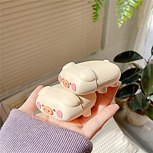 Airpods Case,YohokGo Silicone Cover Cases Compatible with Airpods 2&1 with Cute Pig Character for Women Girls Boys,Shockproof Protective Airpods Case with Keychain Compatible with Wireless Charging