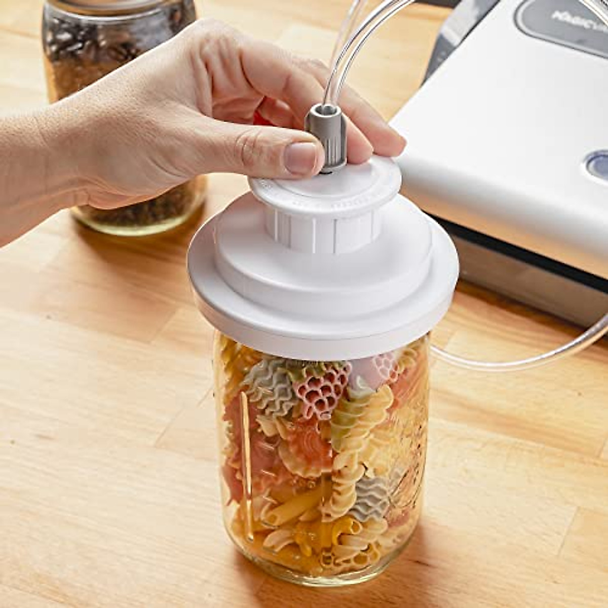 Jar Sealer Hood for Vacuum Sealing Wide-Mouth Mason Jar Food Storage 2 Pack with One Accessory Hose by Magic Vac, Keep Food Fresh BPA Free, MADE IN ITALY