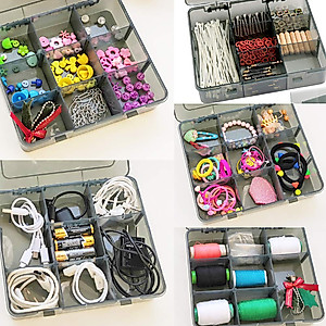Upgrade 9 Grids Plastic Organizer Box with Dividers, Craft Organizer, Plastic Jewelry Organizer Box, Small Parts Container, Box Organizer with Dividers for Beads, Earring, Rings, Buttons and so on…
