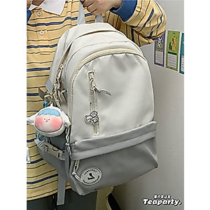 SUFUZEGA Kawaii Simple Patchwork Large Backpack Cute Pendant Teen Girl Student School Bag Bookbag Laptop Travel Waterproof (Grey)