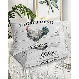 Edwiinsa Farmhouse Rooster Pillow Covers King Standard Set of 2 20x36 Bed Pillow, Farm Animals Rustic Oil Painting Wooden Plush Soft Comfort for Hair/Skin Cooling Pillowcases with Envelop Closure