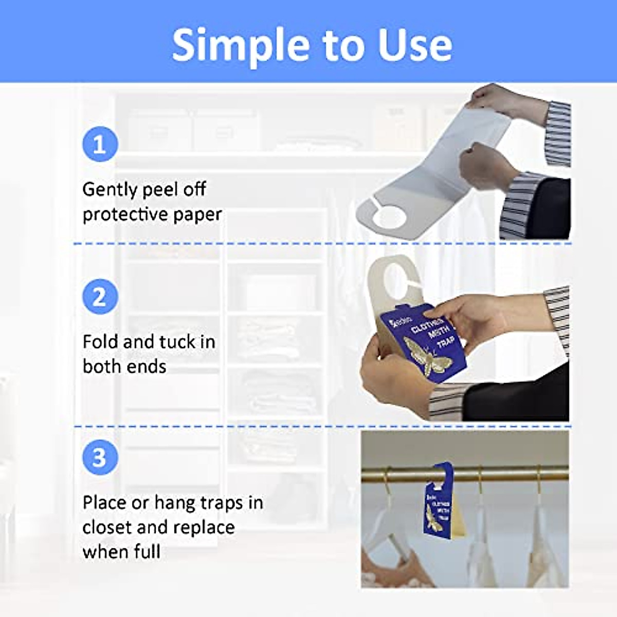 Redeo Clothes Moth Traps with Pheromones Non-Toxic and Odorless Sticky Glue Trap with Lure Clothing Moth Traps with Attractant for Closets and Carpet Indoor Moth Prevention, Safe for Kids and Pets (6)