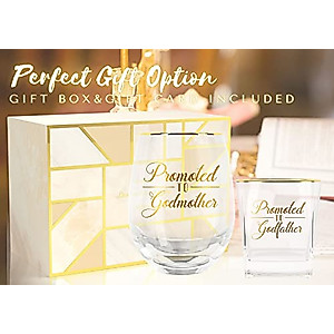 Onebttl Godparent Proposal Gift Set, 17oz Wine Glass & 8.5oz Whiskey Glass Set, Godmother and Godfather Gift, Ideal for Godparent Birthday, Proposal, Baptism