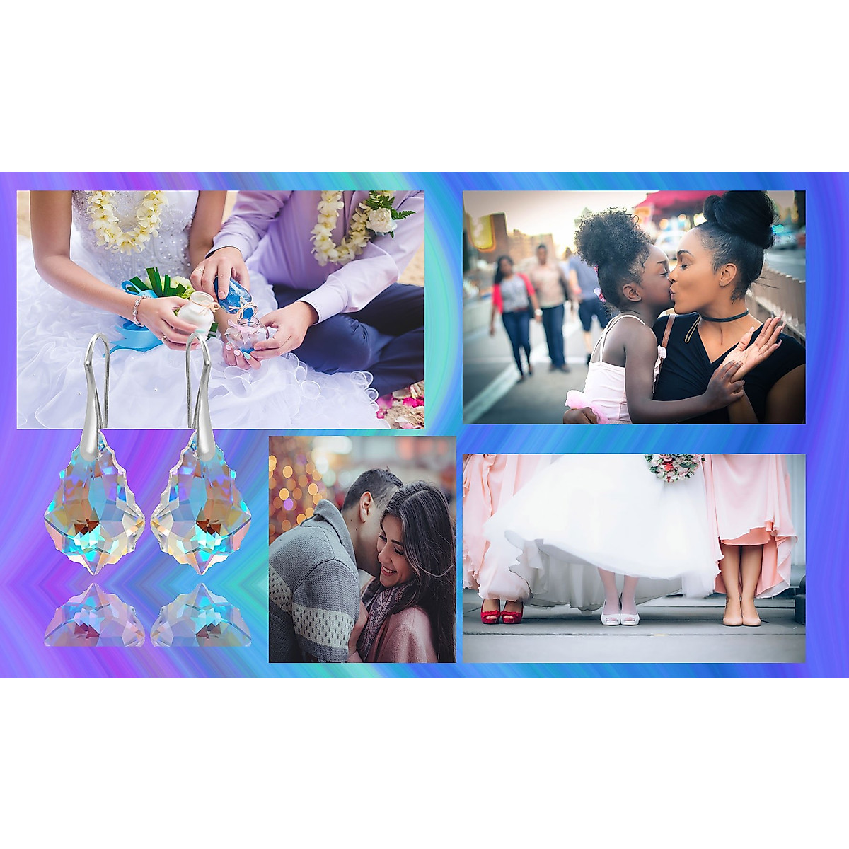 Royal Crystals "Made with Imitation of Crystals" 925 Sterling Silver Iridescent Clear Blue Aurora Borealis Earrings