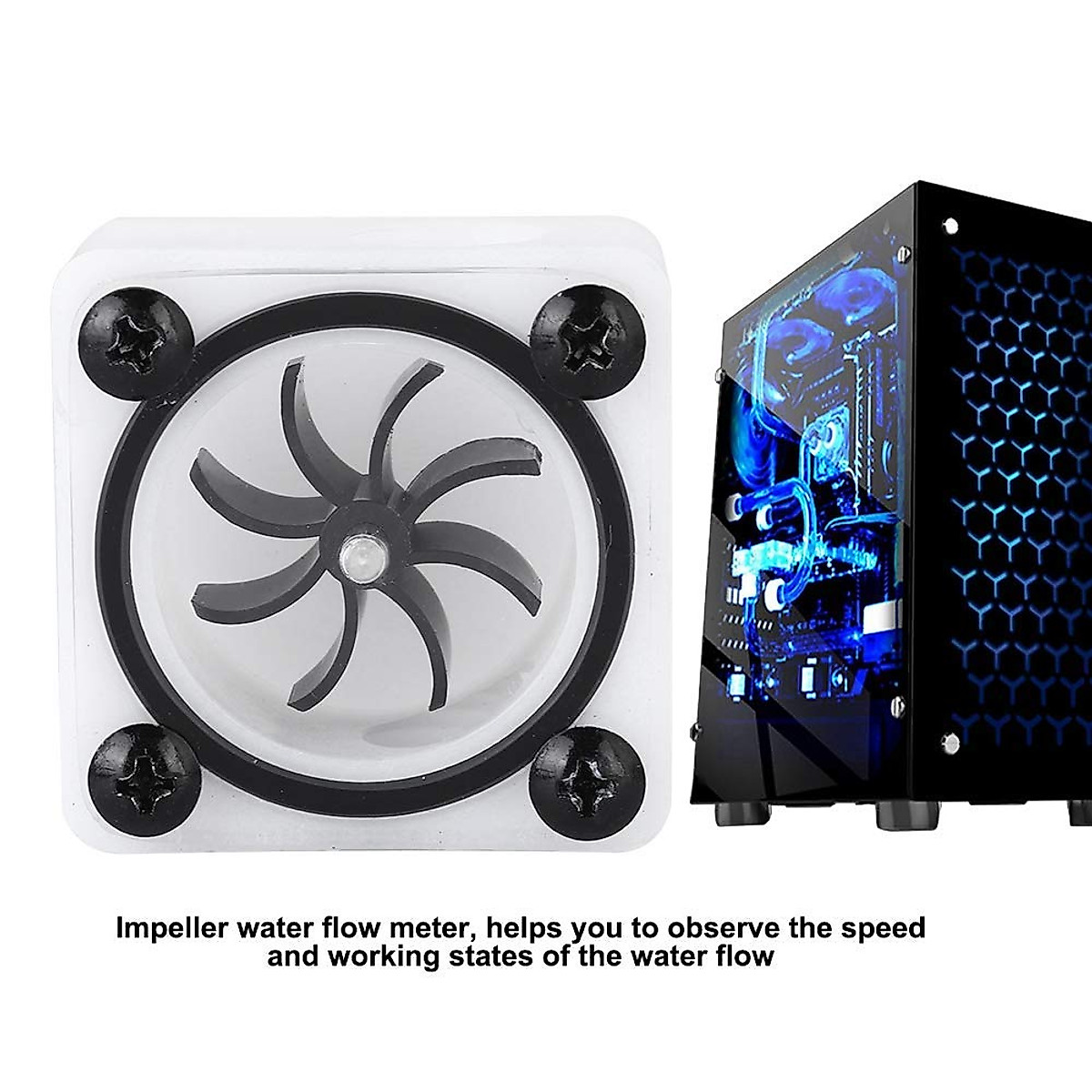 G1/4 Thread Revolving Speed Water Cooling POM Acrylic Material Impeller Water Flow Meter Indicator with Silicone Sealing Ring, for PC Water Cooling System(2 Way)