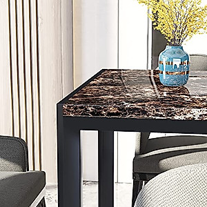 Recaceik Modern Dining Table for Kitchen, Faux Marble Kitchen Tables with Metal Legs for 4 People, Industrial Dining Room Table for Living Room and Office, Easy Assembly, Brown
