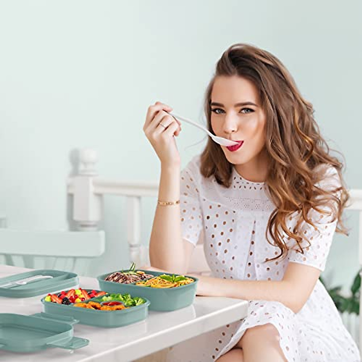 HOMETALL Bento Box Adult Lunch Box,3 Stackable Bento Lunch Containers for Adults, Modern Minimalist Design Bento Box with Utensil Set, Leak-Proof Lunchbox Bento Box for Dining Out, Work, Picnic