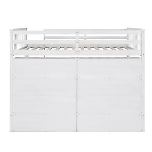 Harper & Bright Designs Full Size Loft Bed with Storage, Wooden Loft Bed Frame with 8 Open Storage Shelves and Built-in Ladder, White