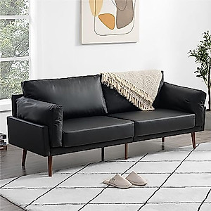 Vonanda Black Upholstered Sofa, Faux Leather Sofa Couch, 72 Inch Black Couch for Living Room, Mid Century Modern Sofa, Office couch for small space, Apartment sofa, Condo, Loft, Bungalow, House, Black