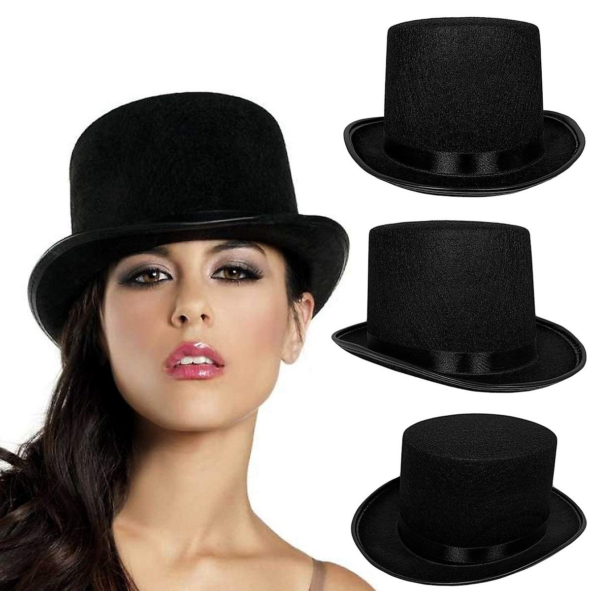 AnapoliZ Top Hat Black Felt | One Size Magician Hat Costume | DIY Steampunk | Ultra Ringmaster Circus Hats | Dress Up Party Accessory