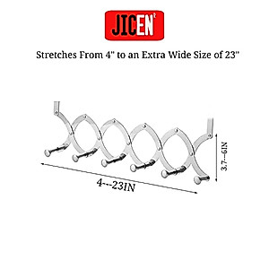Jicen Over The Door Hooks, Extendable to 23" Wide Towel Holder for Bathroom, Made of Thickened Stainless Steel Door Mount Towel Rack, Towel Rack with Up to 6 Hooks, Easy to Install Towel Hooks.