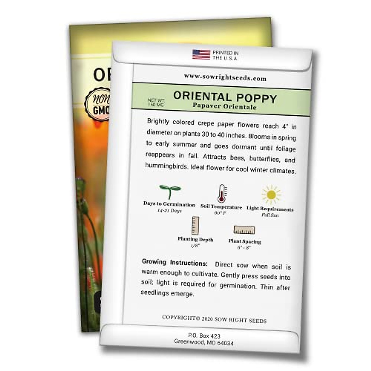 Sow Right Seeds - Oriental Poppy Seeds to Plant - Full Instructions for Planting and Growing a Beautiful Flower Garden; Non-GMO Heirloom Seeds; Wonderful Gardening Gift (1)