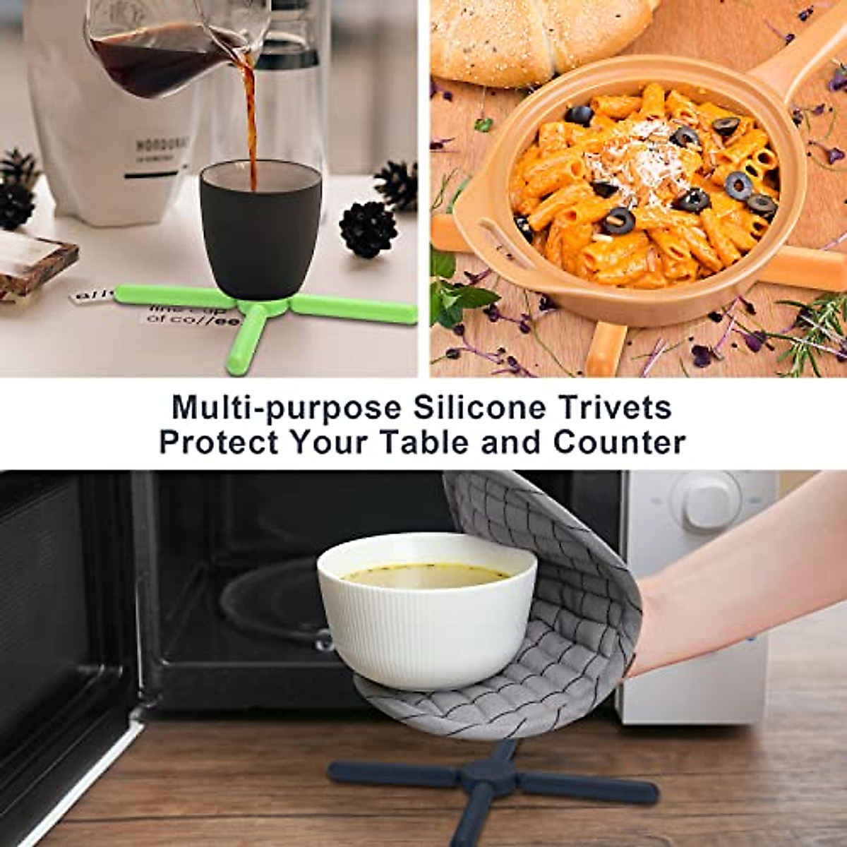 10 Pcs Non Slip Foldable Silicone Trivet Heat Resistant Insulation Pad Expanding Silicone Pot Holder Pad with Collapsible Cross Design Save Much Space, Multicolor