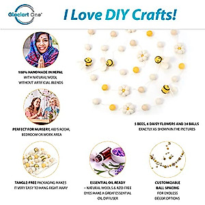 Glaciart One Felt Bees & Felt Daisies Garland - Hanging Banner Decoration for Baby Nursery, Kids Room, Classroom - Woodland Forest-Themed Décor - Summer,Christmas,Easter & Spring - Home Décor - 35In