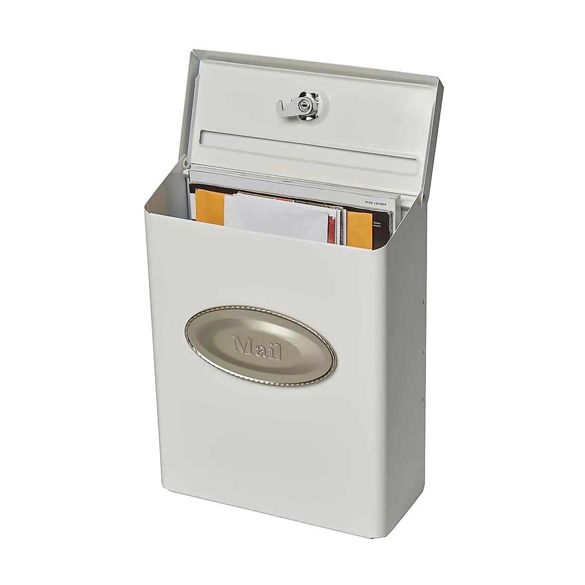 Architectural Mailboxes Designer Galvanized Steel, Locking Wall Mount Mailbox, White with Satin Nickel