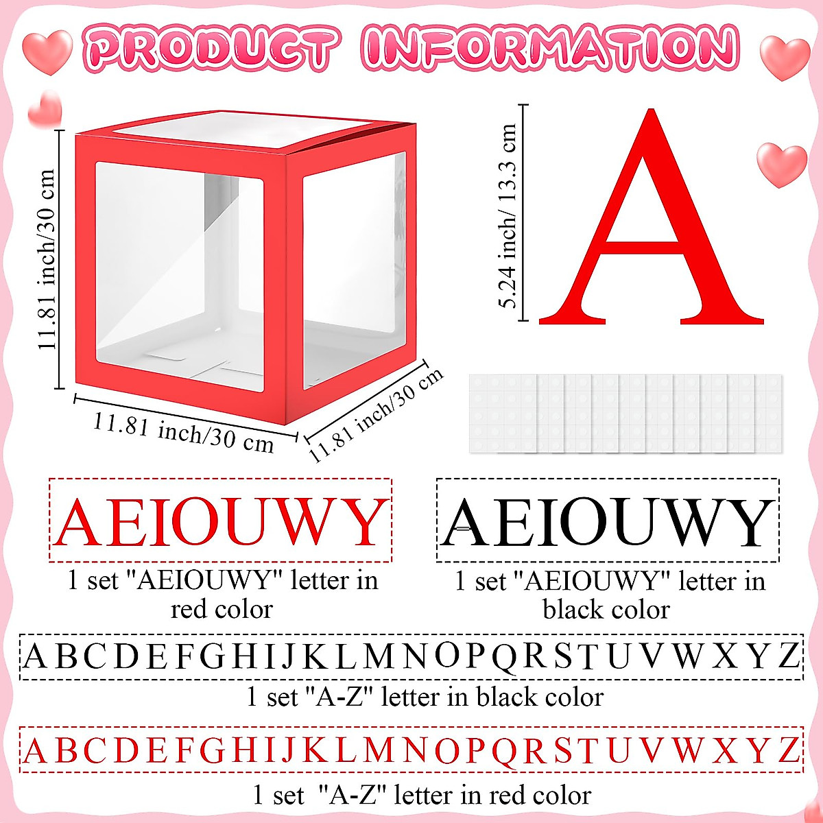 Barydat 8 Pcs Transparent Balloon Boxes Red and Black Clear Balloon Boxes with 66 Letters for Baby Shower Gender Reveal Grad Birthday Party Bridal Wedding Anniversary Backdrop Decoration