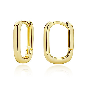 Me&Hz 14K Gold Colored Small Square Huggie Hoop Earrings for Women Cartilage Sleeper Tiny Gold Hoops Earrings Oval U Shaped Geometric Rectangle Huggie Earrings