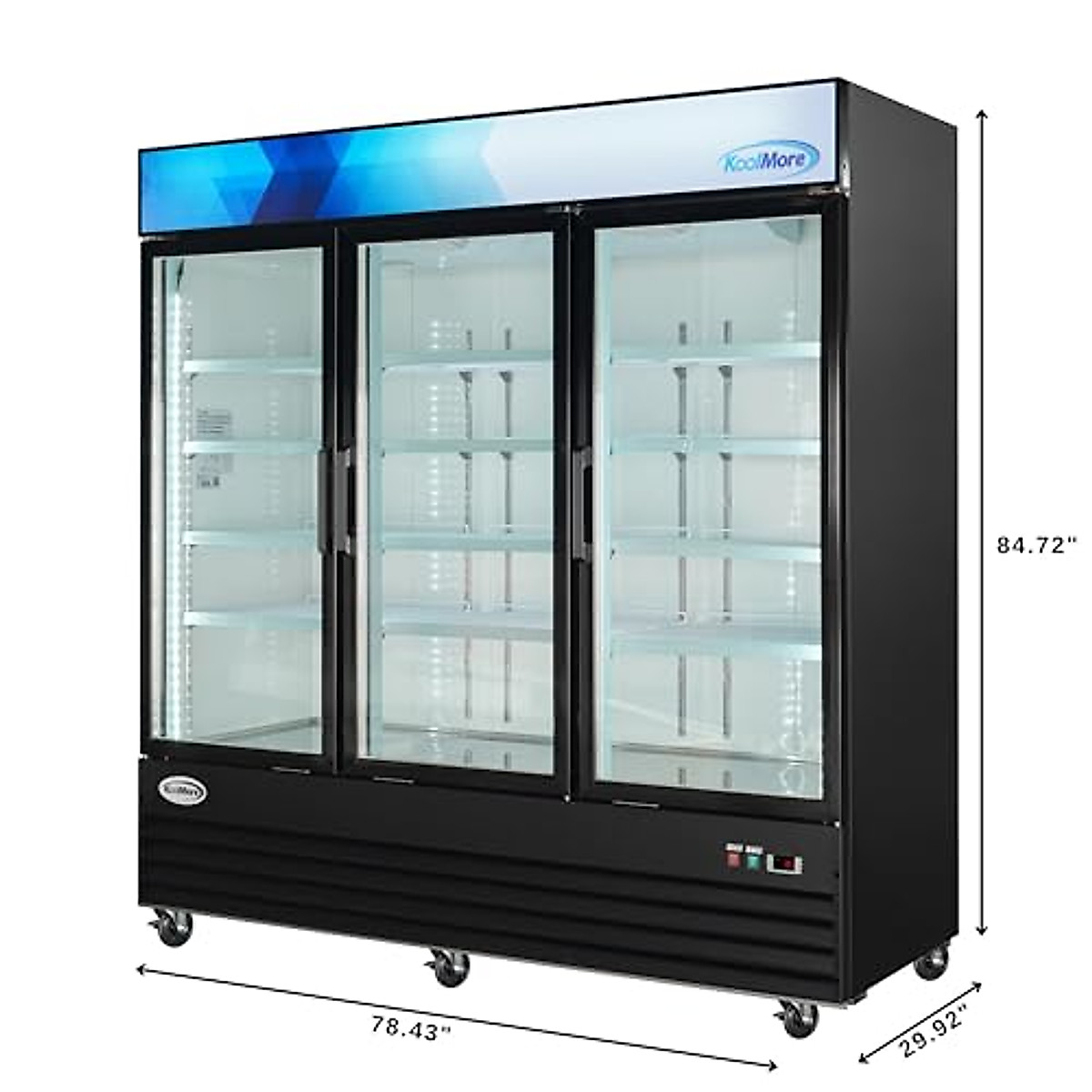 KoolMore - MDR-3GD Koolmore 78 1/4" Commercial Glass 3 Door Display Refrigerator Merchandiser - Upright Beverage Cooler with LED Lighting - 53 Cu. Ft. Black