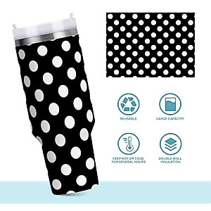 MCHIVER Black White Polka Dots Tumbler with Lid and Straw 40 oz Insulated Water Bottle Leakproof Water Tumblers for Iced Water Coffee Smoothie