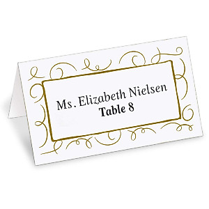 PaperDirect White Cover Stock Place Cards with Filigree Gold Foil Border, 200-Pack