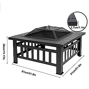 LEAYAN Garden Fire Pit Grill Bowl Grill Barbecue Rack Fire Pit Outdoor fire Pit, Courtyard Decoration fire Pit Table, Home Wood-Burning Heating fire Pit, Barbecue Grill, 31 inches