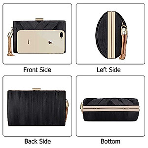 BAGLAMOR Women's Evening Handbags Elegant Tassel Bag Clutch Purse for Bride Wedding Prom Night Out Party, Black
