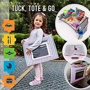 Kids Travel Tray - Car Seat Tray - Travel Lap Desk Accessory for Your Child's Rides and Flights - it's a Collapsible Organizer that Keeps Children Entertained Holding Their Toys (Pink)