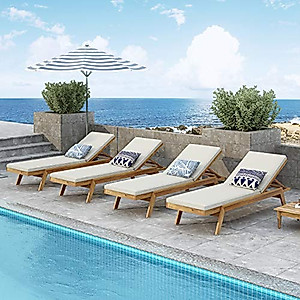 Christopher Knight Home 314846 Caily Chaise Lounge Set, Teak Finish + Cream