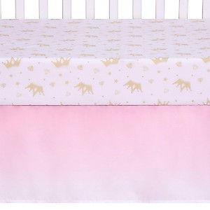 Sammy & Lou Tiara Princess 4-Piece Baby Nursery Crib Bedding Set for Girls, Includes Quilt, Fitted Crib Sheet, Crib Skirt, and Plush Toy