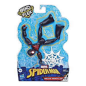 Spider-Man Marvel Bend and Flex Miles Morales Action Figure Toy, 6-Inch Flexible Figure, Includes Web Accessory, for Kids Ages 4 and Up, Black