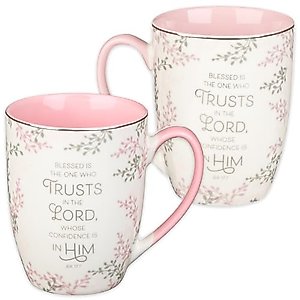 Christian Art Gifts Ceramic Scripture Coffee and Tea Mug for Women 12 oz Floral Pink Inspirational Bible Verse Mug - Blessed is the One Who Trusts in the Lord - Jeremiah 17:7 Lead-free Mug