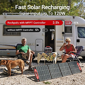 ROCKPALS 500W Solar Generator with Panels Included, 505Wh Portable Power Station with SP003 100W Foldable Solar Panel, 2 x Pure Sine Wave 110V AC Outlet for Outdoors Camping Hunting RV Trip Home Use