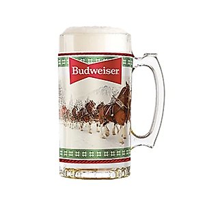 Budweiser 2021 Holiday Glass Stein, Glass Beer Mug with Clydesdale Horses, Holds 16 Ounces, for Men, Father, Husband