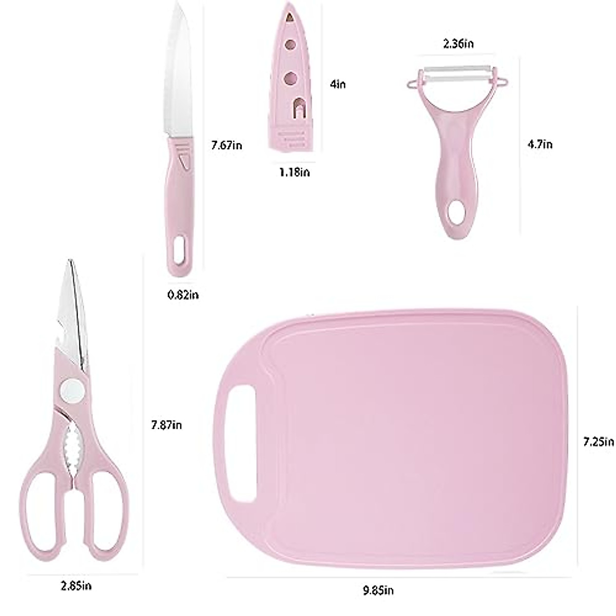 Mini Travel Cutting Board Set, 4 Pcs Portable Mini Camping Plastic Cutting Board & Knife, Fruits & Vegetable Peeler Scissors(Pink)