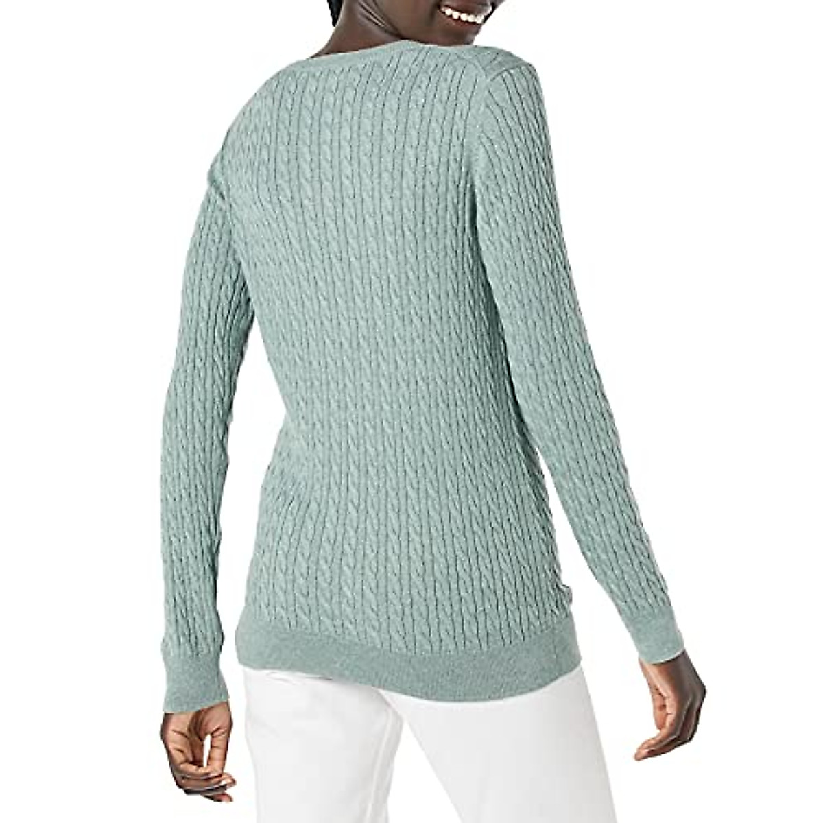 Amazon Essentials Women's Lightweight Long-Sleeve Cable Crewneck Sweater (Available in Plus Size), Sage Green Heather, Medium