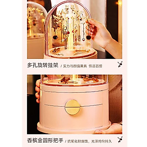 EKAYG Multilayer Jewelry Storage Box Girls Pink Led Lamp Desktop Jewelry Large Capacity 360 Degree Storage Box