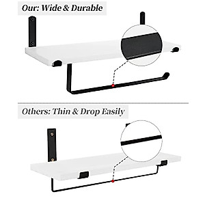 Godimerhea White Floating Shelves with Towel Holder, Modern Wall Mounted Shelf Set of 2, Neutral Wooden Storage for Wall Decorative Hanging Shelf for Bathroom, Kitchen, Living Room