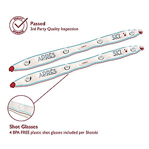 FUNBOY Plastic Inflatable Shot Board Ski, 4 Shot Capacity 6-feet Long, 4 Shot Cups Included, Apres Design, 2 Piece Set