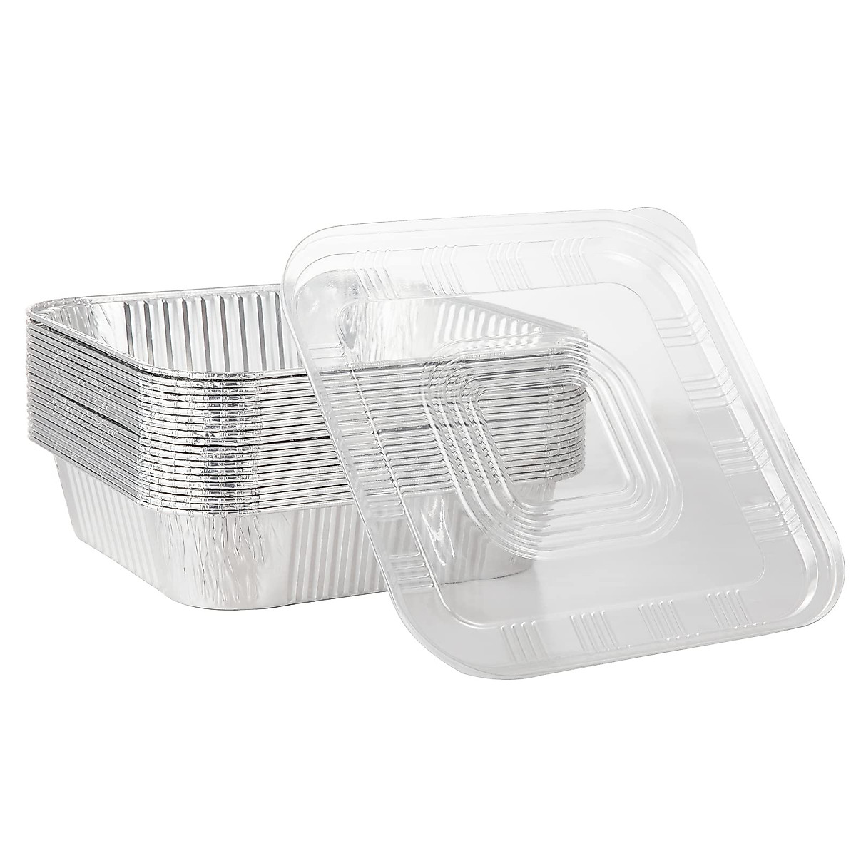 Waytiffer 20pack-8 x 8 Square Baking Cake Pans with Plastic Dome Lids Disposable Aluminum Foil Tins,Heavy Duty cake Pans Roasting Pans,Cooking Tins Homemade Breads Oven Pans