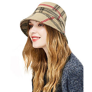 DOCILA Bucket Hat for Women Stylish Plaid Sun Protection Hats Foldable Checks Fisherman Cap Casual Sombrero De Copa Femme Fashionable Bob Visor Hat