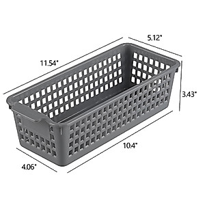 Farmoon 6 Pack Slim Storage Baskets, Grey Plastic Organizer Basket