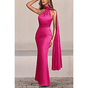 PRETTYGARDEN Women's Maxi Satin Dress Sleeveless Halter Neck Backless Long Formal Evening Cocktail Dresses (Rose Red,X-Large)
