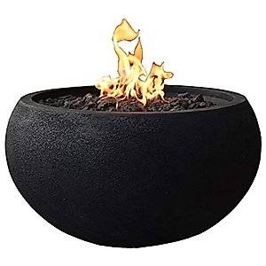 Modeno Outdoor York Fire Pit Table Grey Durable Round Fire Bowl Glass Fiber Reinforced Concrete Propane Patio Fire Place 27 Inches Electronic Ignition Cover and Lava Rock Included