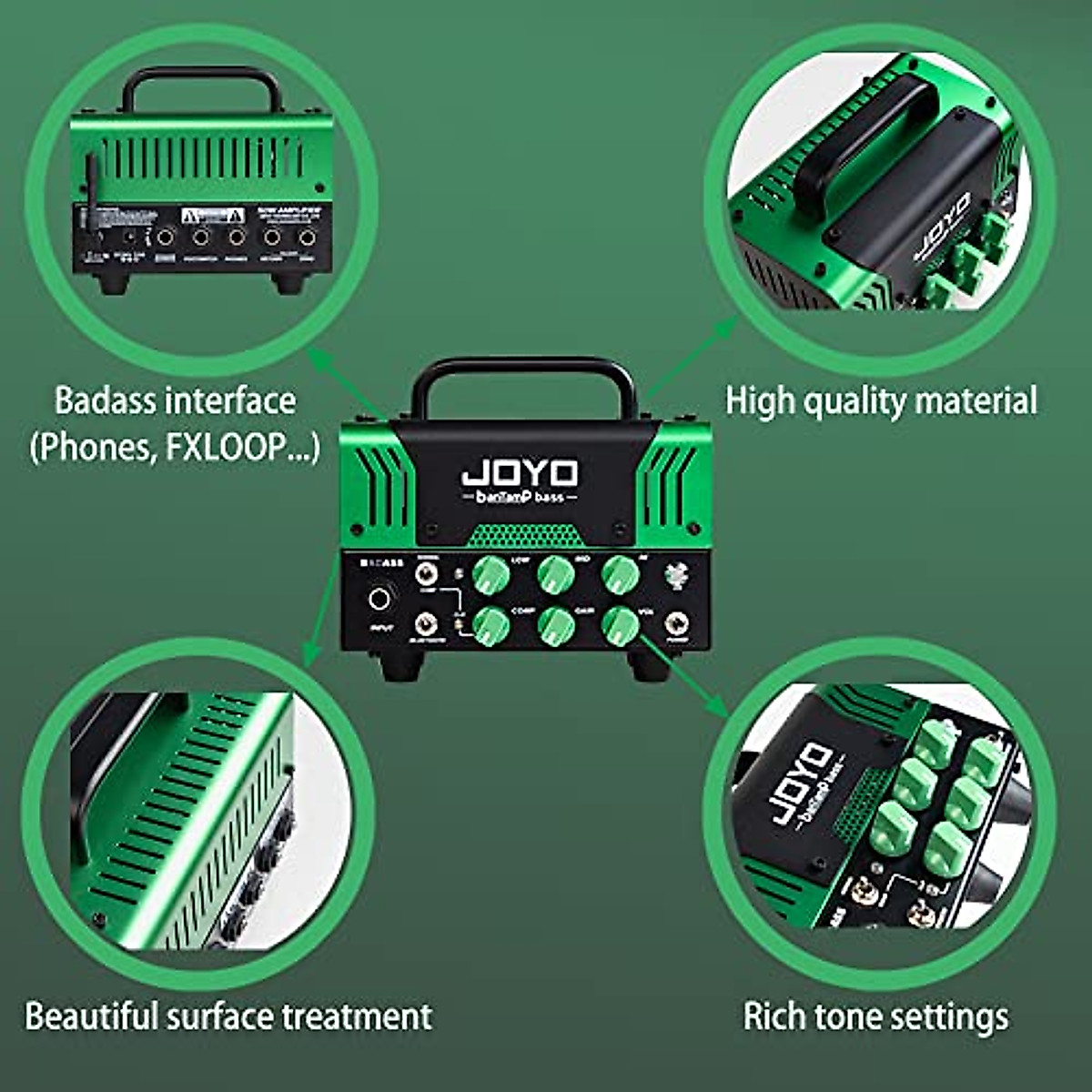 JOYO Badass Bass Mini Amp Head 50 Watt Preamp Hybrid Tube Power Amplifier (No Sound, Requires Extra Speaker & Headphone)