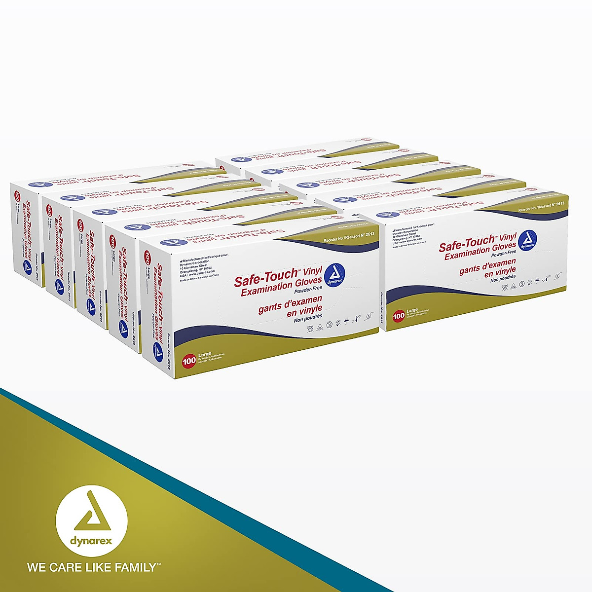 DynarexDynarex Safe-Touch Vinyl Disposable Exam Gloves, Powder-Free, Food Safety and Compliance, Ambidextrous, Clear, Medium, 1 Case - 10 Boxes of 100 Safe-Touch Vinyl Disposable Exam Gloves