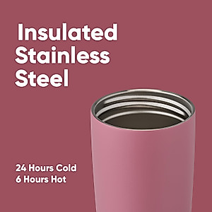 Owala SmoothSip Slider Insulated Stainless Steel Coffee Tumbler, Reusable Iced Coffee Cup, Hot Coffee Travel Mug, BPA Free 20 oz, Purple/Pink (Crochet Queen)