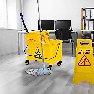 Byroce Commercial Mop Bucket on Wheels, Portable Mop Bucket with Side Press Wringer & Handle, Ideal for Household, Industrial Floor Cleaning, 21 Quar