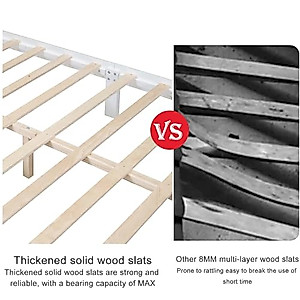 Queen Size Classic Wood Platform Bed Frame with Headboard, Solid Wood Foundation / No Box Spring Needed / Wood Slat Support / Easy Assembly for Family Bedroom Apartment Boys Girls Room (White, Queen)
