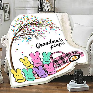Customized Grandma Peeps Easter Blanket, Easter Name Blanket, Bunny Throw Blanket, Easter Blanket Gift for Grandkids from Grandma, Proudly Printed in USA