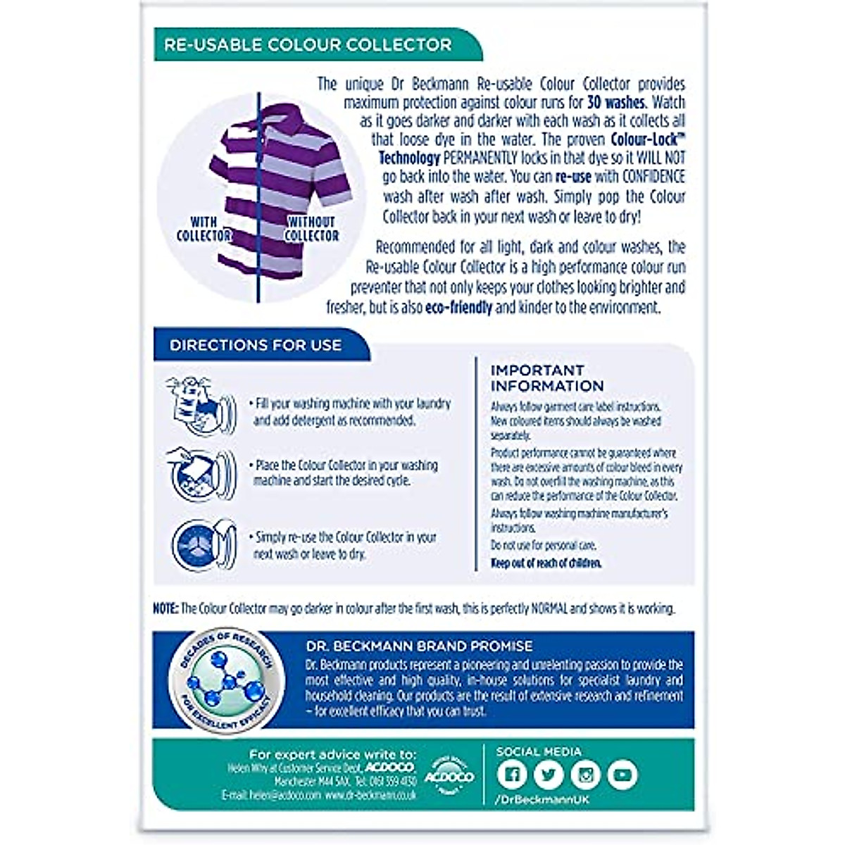 Dr. Beckmann Re-usable Colour Collector Cloth | Eco-friendly colour protection for up to 30 washes | Reusable cloth | 1 pack = 1 cloth